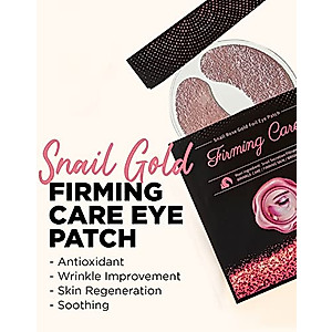 YURICOS Snail Rose Gold Foil Under Eye Mask Patch for Dark Circles and Puffiness 20 Pairs - Enriched - Rose Gold Mask for Diminishing Under Eye Wrinkles, Lines