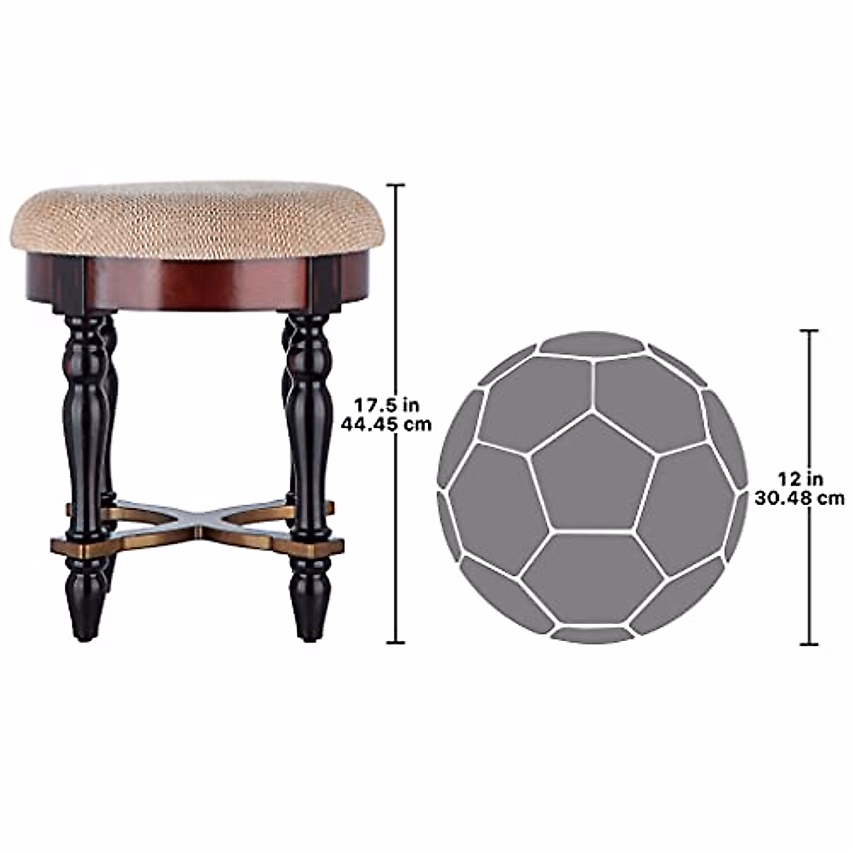 Design Toscano Grand Duchess Vanity Stool, 17 Inch, Walnut