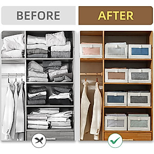 Linen Closet Organizers And Storage, 4 Pack Closet Storage Bins Linen Closet Baskets for Closet Organization Foldable Closet Organizer Bins with Clear Window For Organizing Clothing, Jeans, Shelves