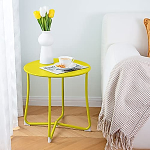 AMAGABELI GARDEN & HOME Metal Patio Side Table 18” x 18” Weather Resistant Anti-Rust Outdoor End Table Small Steel Round Coffee Table Porch Table Snack Table for Balcony Garden Yard Lawn, Yellow