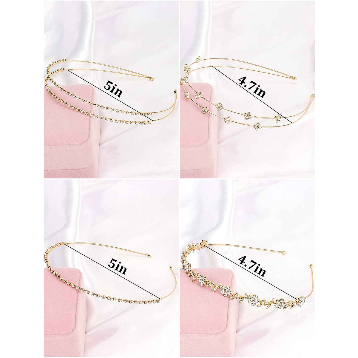 Jaciya Gold Bridal Headband 4 Pieces Rhinestone Headbands Crystal Flower Girl Leaves Crown Head Band Tiara Wedding Hair Accessories