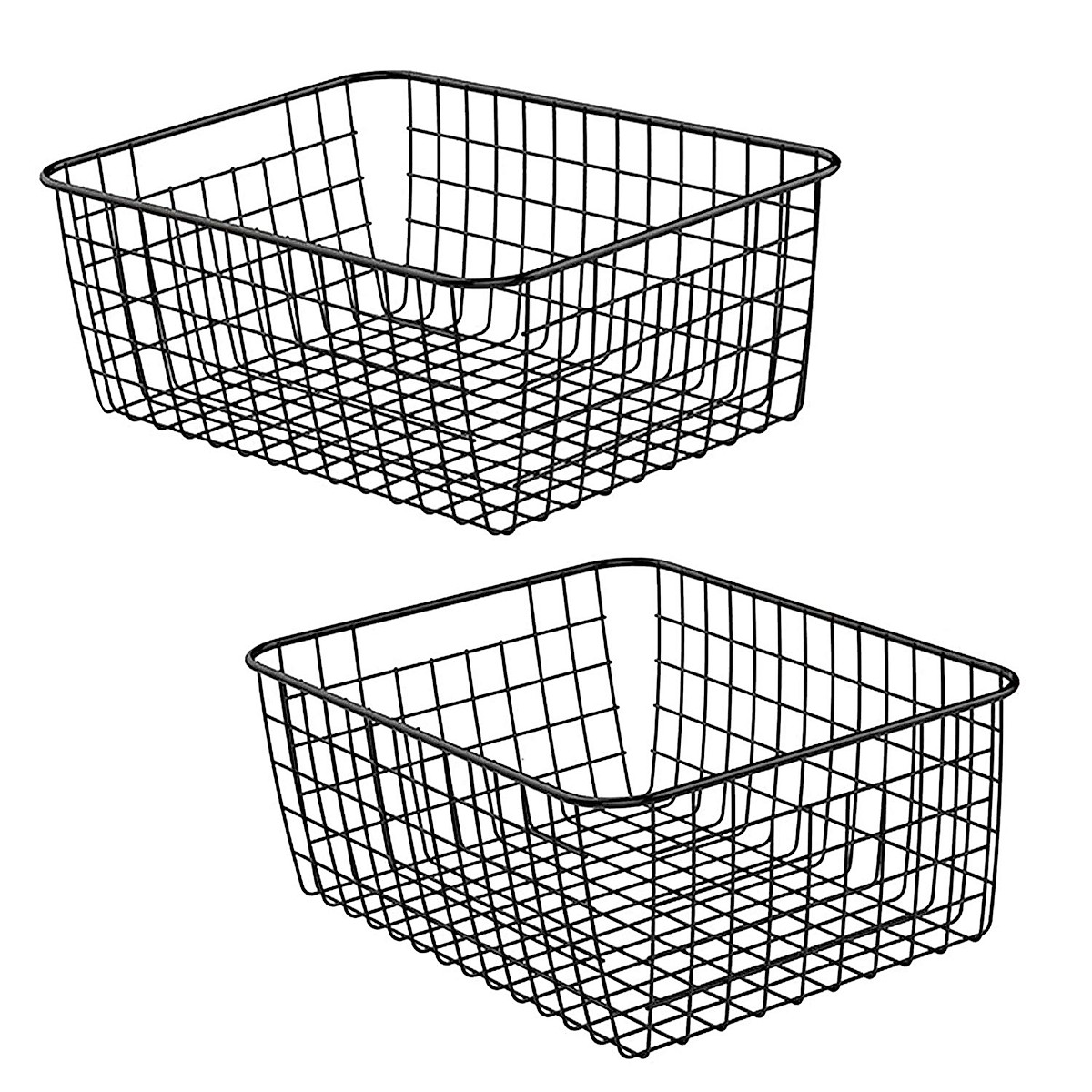 Aeggplant Kitchen Wire Baskets Farmhouse Decor Metal Food Storage Organizer,Household Refrigerator Bin with Built-in Handles for Cabinets,Pantry,Bathroom,Black