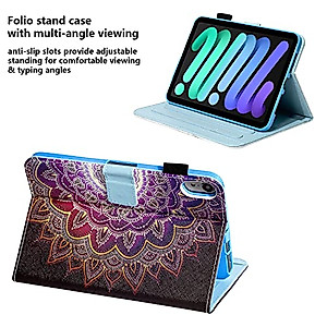 UUcovers iPad Mini 6 Case 2021 with Pencil Holder [Auto Wake/Sleep] Magnetic Smart PU Leather Folio Stand Wallet Soft TPU Shockproof Cover for Apple iPad Mini 6th Gen (8.3"), Purple Mandala Flower