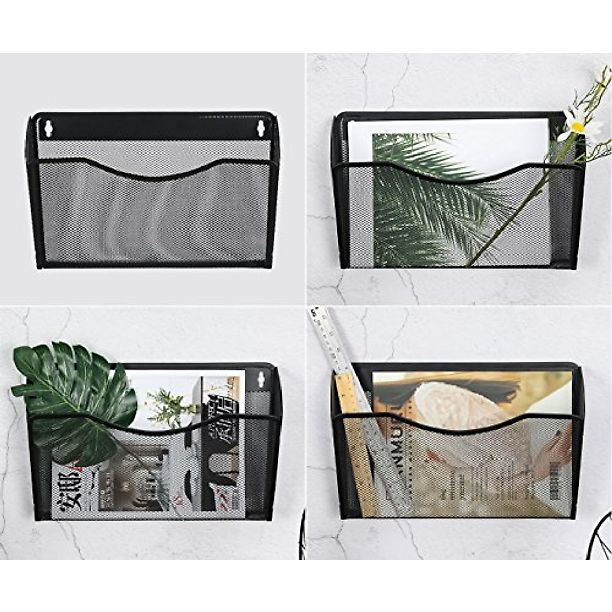EasyPAG Mesh Bin Office Single Pocket Wall File Holder Hanging Organizer,Black