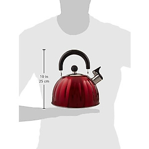 Mr. Coffee Twining 2.1 Quart Pumpkin Shaped Stainless Steel Whistling Tea Kettle, Metallic Red
