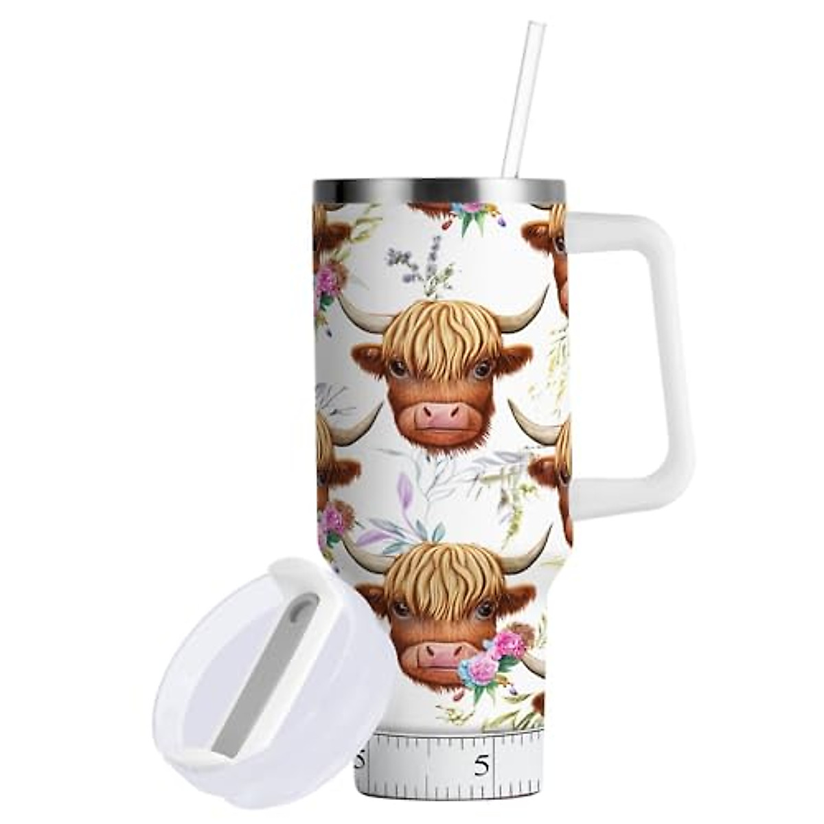 RPLIFE Cute Highland Cow Stainless Steel Coffee Tumbler, Insulated Cup with Straw, Tumbler for Men