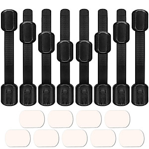8 Pack Black Child Safety Cabinet Locks - Viaky Adjustable Straps Baby Proof Latches for Drawers, Oven, Refrigerator, Toilet Seat, Closet and Cupboard, Free 9 Extra Strong Adhesive Pads