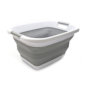 SAMMART 25L (6.6 gallon) Collapsible Laundry Basket/Tub - Foldable Storage Container/Organizer, Water capacity: 20L (5.28 gallon) (Grey)