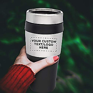 Personalized 16 oz. Insulated Plastic Travel Mugs - 10 Pack - Custom Text, Logo - Stainless Steel
