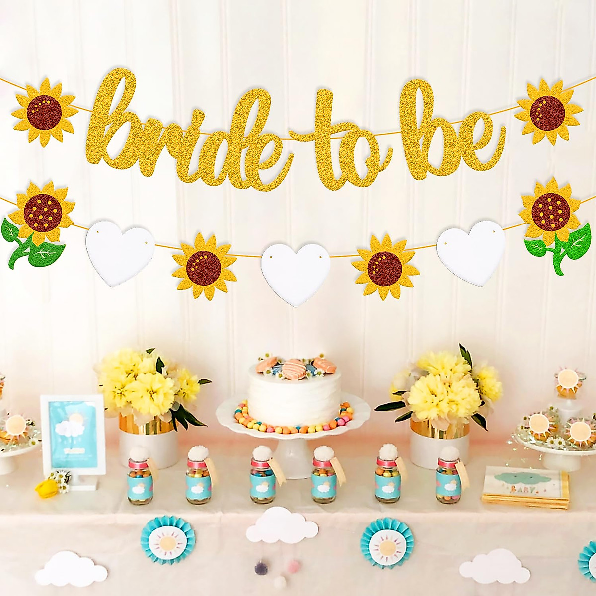 Bride To Be Banner Sunflower Bridal Shower Banner Sunflower Garland for Engagement Wedding Bachelorette Hen Party Supplies Glitter Gold Decoration