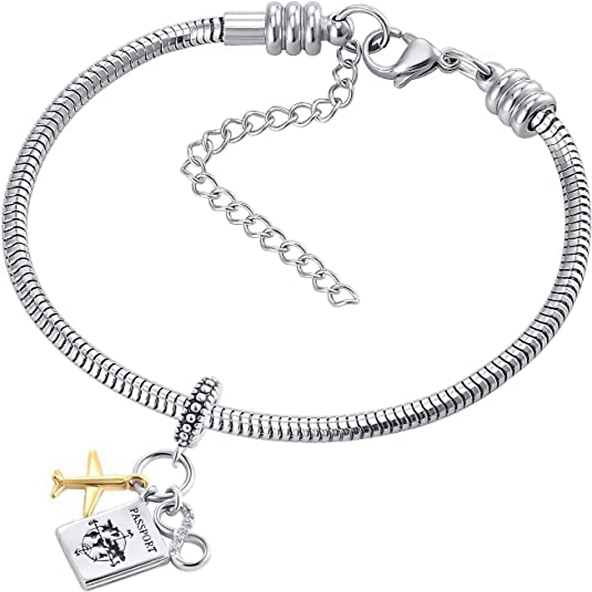 MZC Jewelry Passport Airplane Charm for Pandora Bracelets Travel Infinity Dangle Holiday Bead for Women Girl Family Mom Sister, Copper