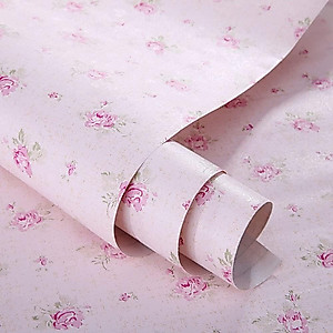 Pink Floral Drawer Shelf Liner Self Adhesive Decorative Rose Contact Paper for Shelves Drawer Cabinets Furniture Wall Decoration (17.7x78.7 Inches)