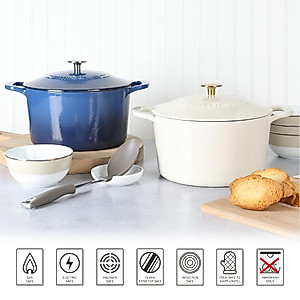 MARTHA STEWART Gatwick 7 QT Enamel Cast Iron Dutch Oven, Classic Blue