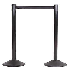 US Weight Black Heavy Duty Premium Steel Stanchion with Black 7.5-Foot Retractable Belt, 2 pack