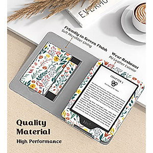 MoKo Case Fits All-New 6" Kindle (11th Generation, 2022 Release)/ Kindle (10th Gen,2019)/Kindle (8th Gen, 2016), Ultra Lightweight PU Shell Cover with Auto Wake/Sleep for Kindle 2022, Flowers