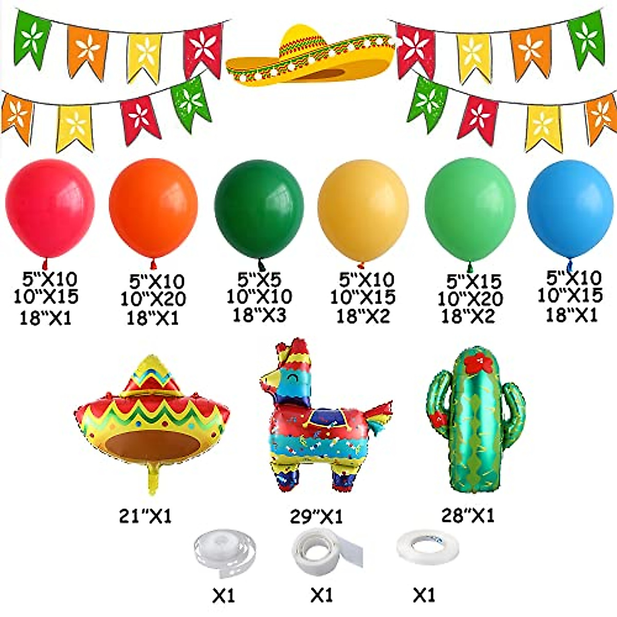 Mexican Fiesta Party Decorations 168PCS Fiesta Balloon Garland Arch Kit Cactus Llama Taco Twosday Foil Balloons for Birthday Carnival Cinco De Mayo Taco Party Decorations