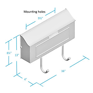 Cast Aluminum Metal Mailbox with Newspaper Hooks, Easy to Install Wall Mount, Heavy Duty, Rustproof Coated Paint, Horizontal Mail Box for House Porch - 16” x 4.25” x 8.25” (Swedish Silver)