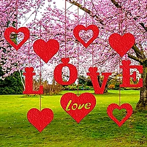 Felt Valentines Day Hanging Decorations - Valentines Day Tree Decorations | Hanging Hearts Decorations | Love Heart Garland for Valentines Day Decoration | Valentines Day Garland, Valentines Day Décor