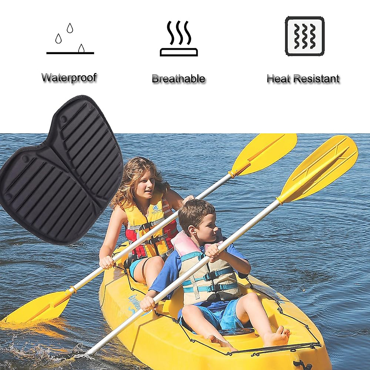 UXELY Kayak Seat Cushion, Canoeing Seat, Waterproof Kayak Seat Pad, Detachable Black Kayak Seat Pad Cushion