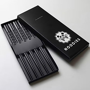 Noodies Reusable Chopsticks – 5 Pairs Premium Fiberglass, Bold Geometric Design, Lightweight & Durable – 9.64 Inch, Dishwasher Safe – Ideal for Sushi, Asian Cuisine, and Daily Use – Gift Set
