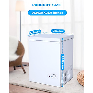 Kazigak Compact Chest Freezer, 3.5 Cu.Ft. Deep Freezer with Basket, 6 Level Adjustable Temperature, Top Door Mini Freezer White