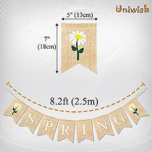 Uniwish Spring Banner Burlap Rustic Garland Easter Spring Theme Party Decorations for Mantle Porch Sign Welcome the Arrival of Spring