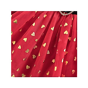 Spring hue Infant Toddler Girls Valentines Day Dress Outfit Love Heart Printed Velvet Long Sleeve Belted Tulle Dress A red 18-24 Months