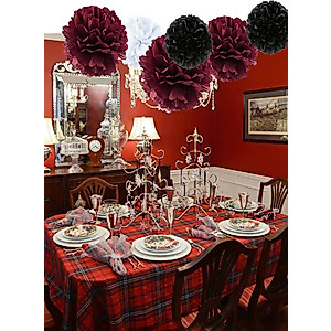 Decorations 2022 Maroon Graduation/Burgundy Black White Birthday Decorations for Women 40th/50th Birthday 12 Tissue Paper Pom Poms Maroon Burgundy Black Wedding/Bridal Shower Retirement Decorations