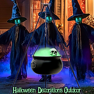 IKSII Witch Cauldron Halloween Decor,12.6" Large Halloween Cauldron Outdoor Indoor,Black Plastic Cauldron Kit on Aluminium Tripod,Halloween Candy Bucket Witch Decorations Cauldron Pot Decor for Yard