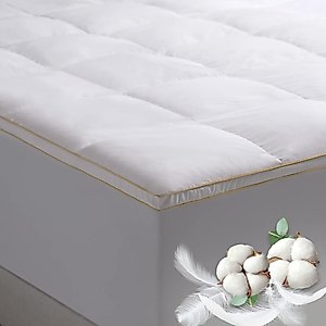 Simmons Feather Bed Twin Mattress Topper with 230TC Microfiber Shell - Skin Friendly Prime Feather Fiber Baffle Box Mattress Topper with 15” Skirt for Twin Size Bed - Plush Mattress Pad, 39”x75