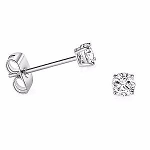 14k White Gold Round Small Cubic Zirconia Tiny CZ Earrings Minimalist Real Solid 14kt Gold Solitaire Studs 2.5mm