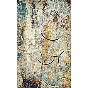 Unique Loom Chromatic Collection Modern Rustic & Vibrant Abstract Area Rug for Any Home Décor, Rectangular 5' 0" x 8' 0", Beige/Blue