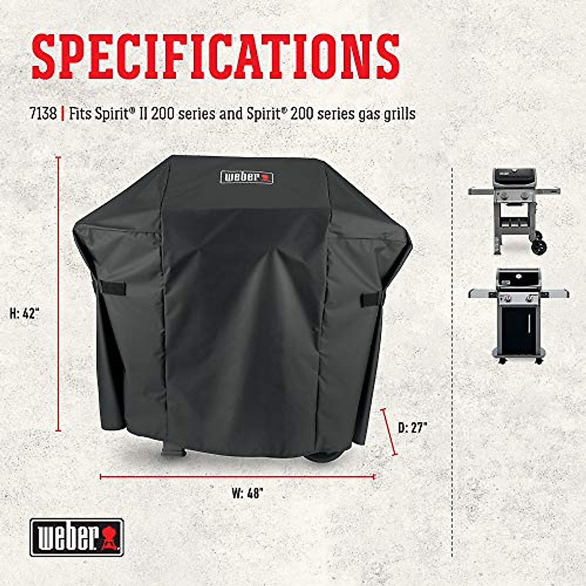 Weber Spirit and Spirit II 200 Series Premium Grill Cover, Heavy Duty and Waterproof, Fits Grill Widths Up To 48 Inches