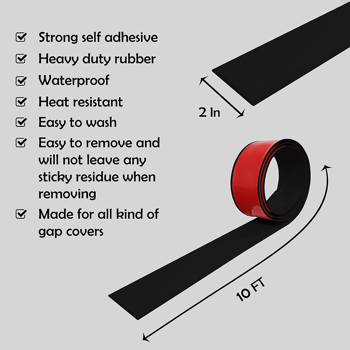 Rubber Bond Floor Transition Strip, Self-Adhesive Vinyl Flooring Transitions Laminate Floor Cover Strips | Flat Divider Strip, Easy to Install & Peel (120 Inches, Black)