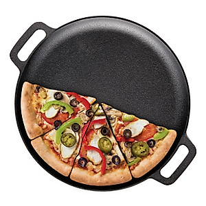 Bruntmor 12-Inch Pre-Seasoned Cast Iron Skillet Pan - Pizza Pan with Dual Large Loop Handles - Ideal as Camping Skillet and Fry Pan - Oven Safe and Electric Stovetop Compatible - Black