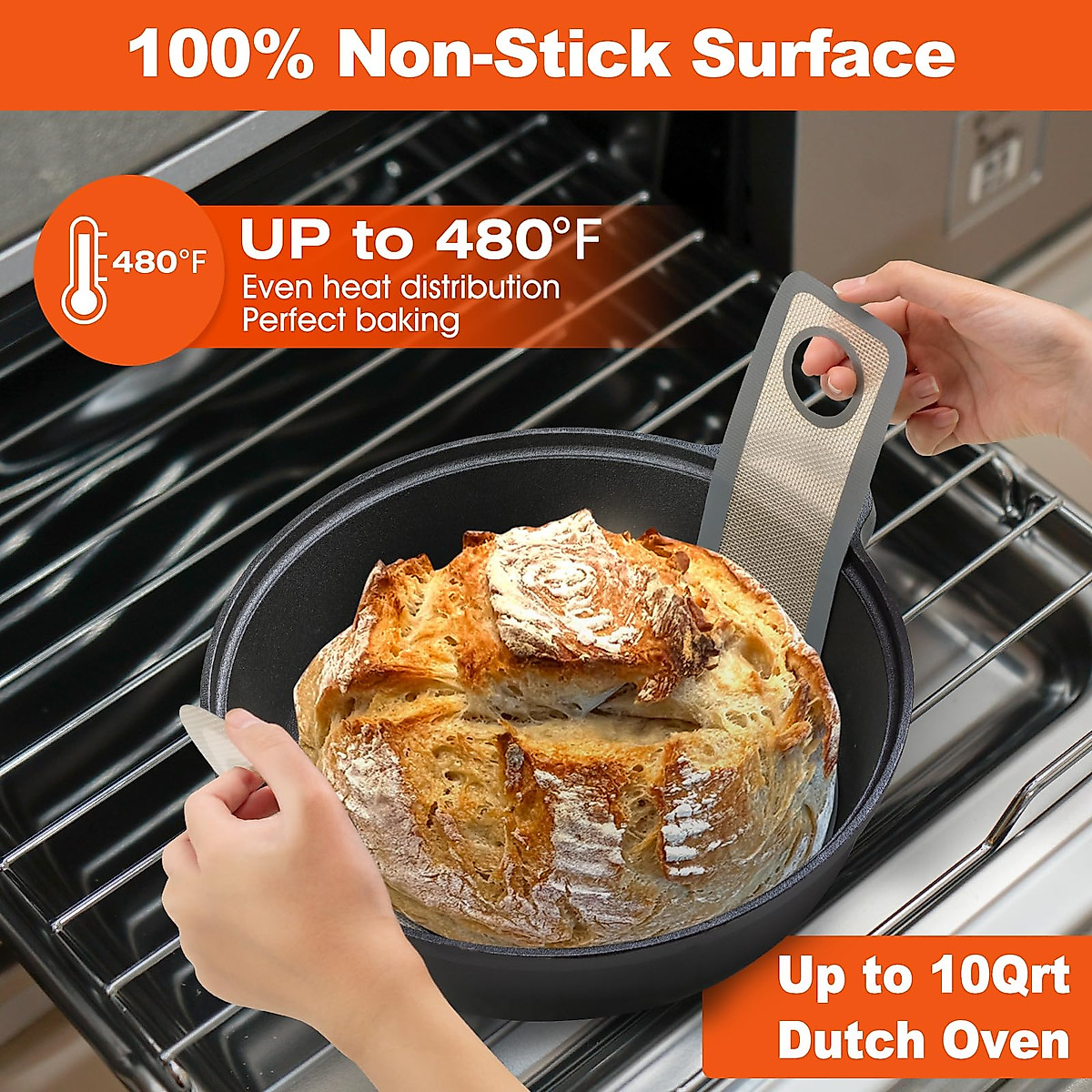 Silicone Bread Sling Dutch Oven - Best Japan Silicone. Non-Stick & Easy Clean Reusable Silicone Bread Baking Mat. With Extra Long Handles Bread Baking Sheet Liner, 2 Grey Set for Transferable Dough