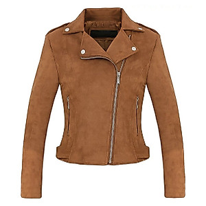 CHARTOU Women's Fall 2023 Fashion Faux Suede Leather Casual Moto Biker Jacket Coats (Medium, Coffee)