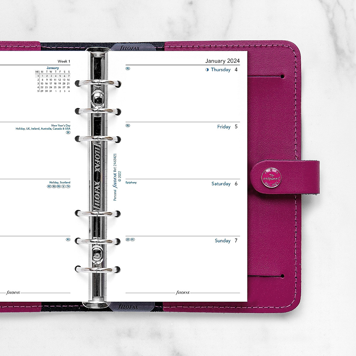 Filofax Calendar Diary Refill, Personal/Compact Size, Week-to-View, White Paper, Unruled, English, 2024 (C68421-24)