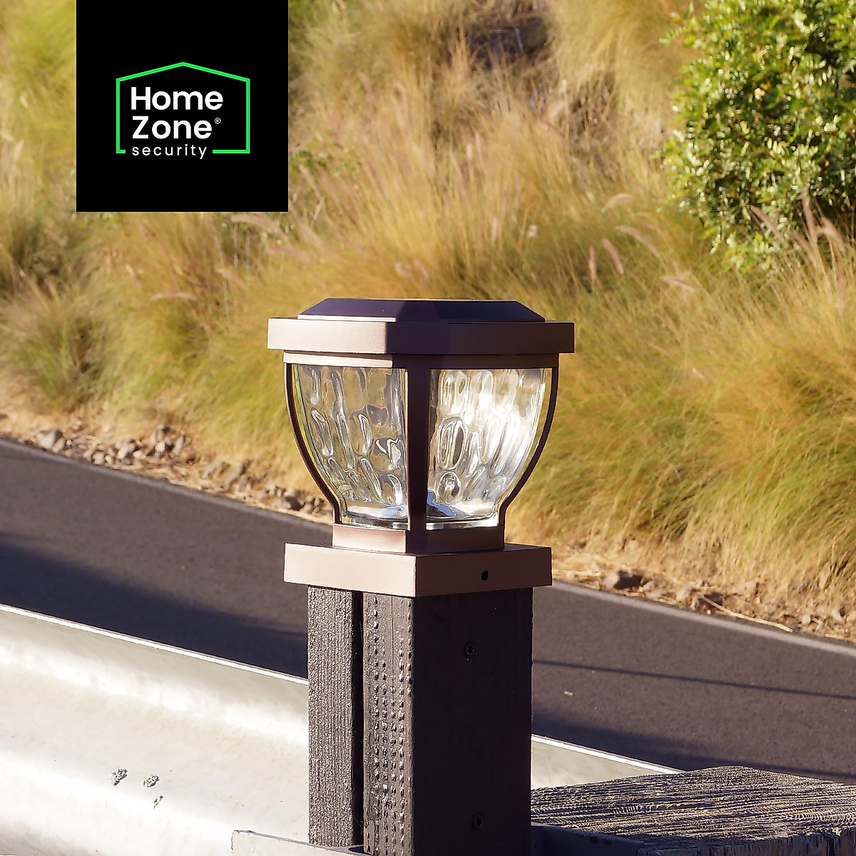 Home Zone Security Solar Post Cap Lights - Decorative Glass LED Outdoor 4x4 (3.5 x 3.5 in.) Post Lights, Bronze (2-Pack)