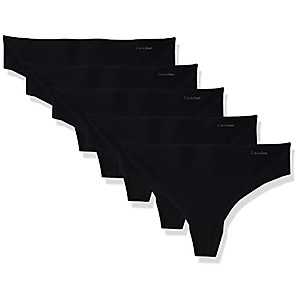 Calvin Klein Women's Invisibles Seamless Thong Panties, 5 Pack, Black 5 Pack, Medium