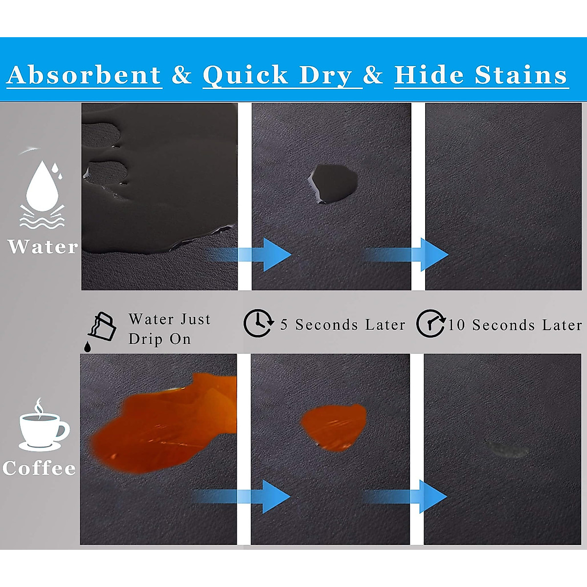 Coffee Mat for Countertops ,Coffee Bar Accessories Fit Under Coffee Maker Espresso Machine, Absorbent Hide Stain Rubber Mat for Countertop ,Dish Drying Mat for Kitchen Counter (Black, 12"x19")