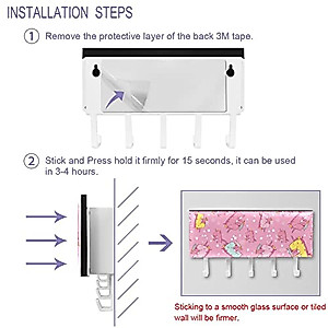 Cute Pink Unicorn Eatting Ice Cream Pattern Rack Organizer with 5 Hooks Wall Bathroom Kitchen Shelf Rack Multifunctional Storage Shelf