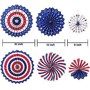 Cmaone 25Pcs Patriotic Party Decorations Set, 4th of July American Flag Party Supplies Hanging Paper Fans, Pom Poms, Red White Blue Star Garland, Tassel Garlands String, American Theme Party Decor