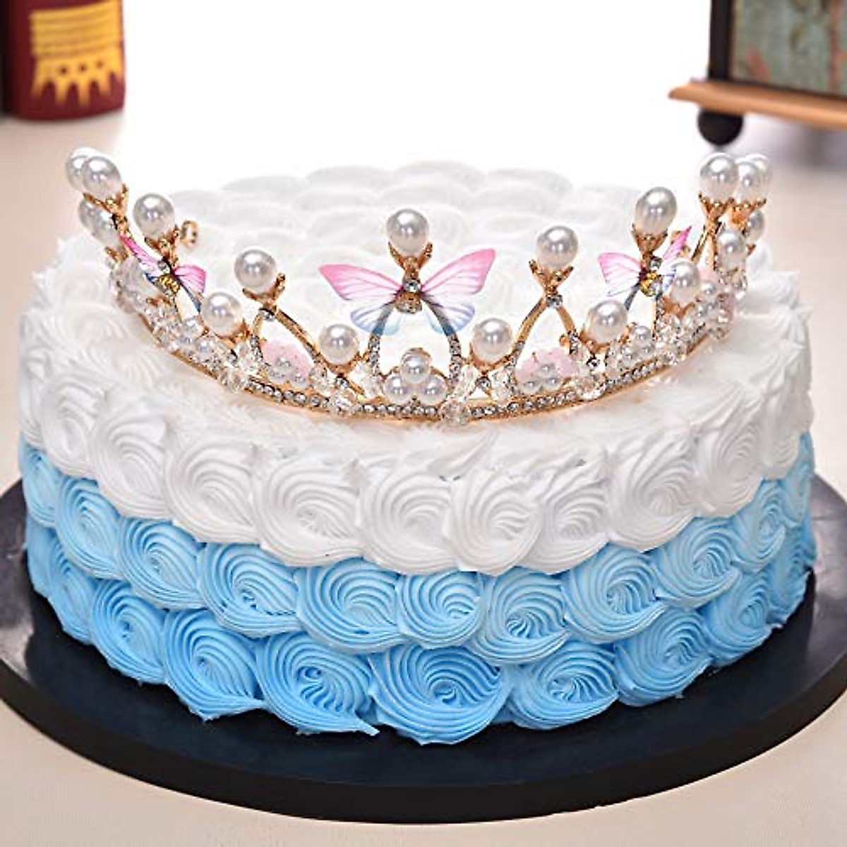 Princess Tiaras for Girls, Birthday Crown for Girls Butterfly Princess Performance Disc Hair Model Catwalk Handmade Crystal Tiara