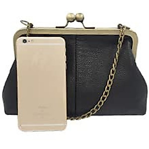 Abuyall Women Small Kiss Lock Handbag Fabric Evening Purse Chain Strap Crossbody Shoulder Bag Black