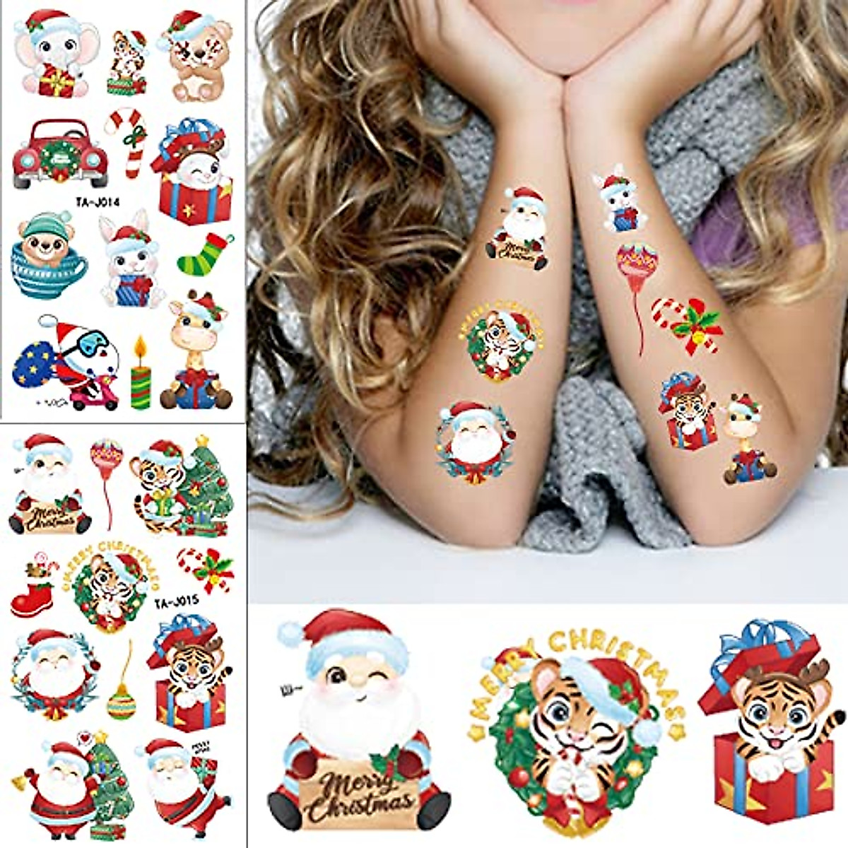 116 Pieces Christmas Temporary Tattoo for Kids Santa Claus Tattoo Stickers Waterproof Reindeer Candy Tree Socks Fake Tattoos Decoration for Women Adult Face Body Tattoo Accessories Christmas Eve Party Favor