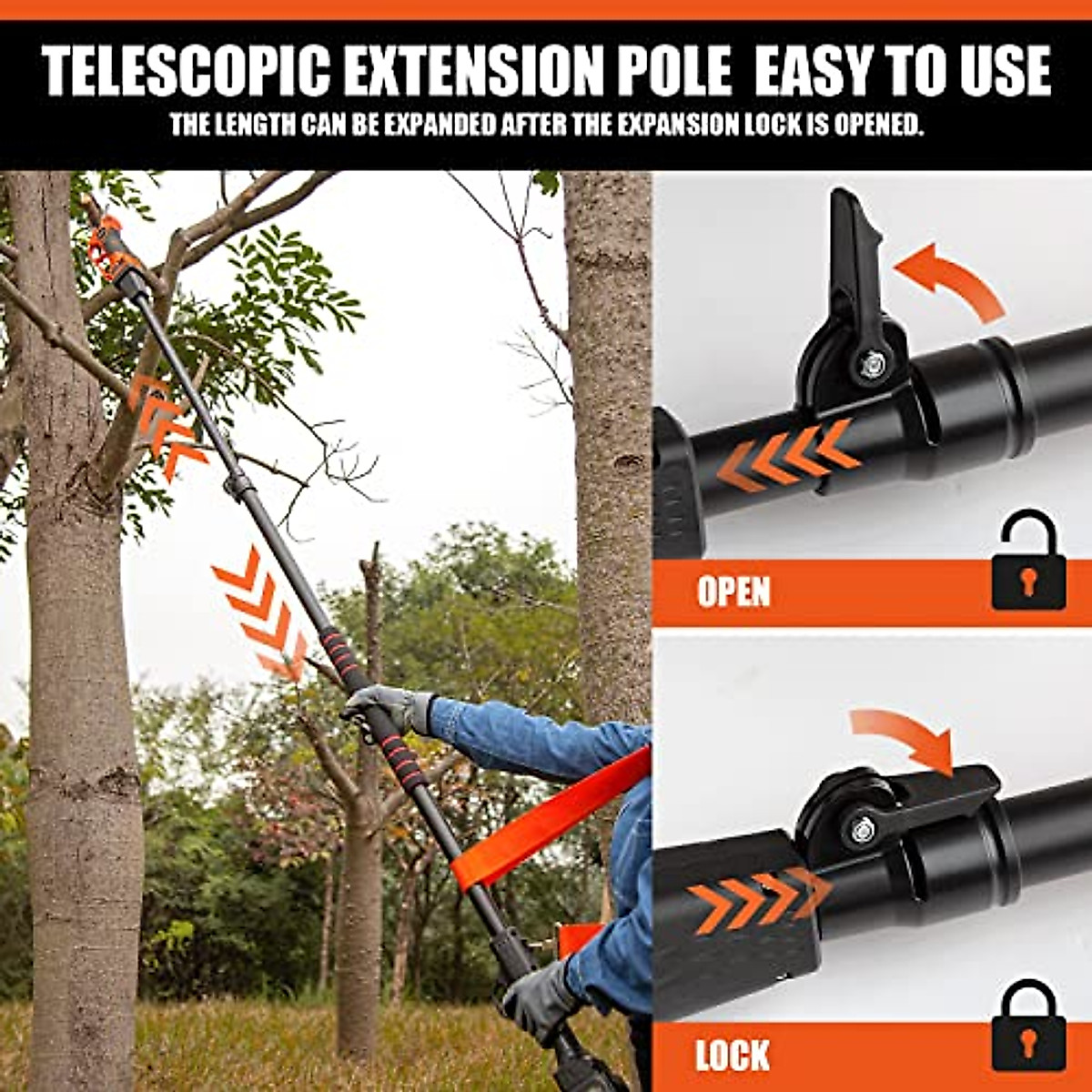 83Inch Telescopic Extension Pole for Kebtek B00840 Cordless Electric Pruning Shears, Sturdy and Lightweight Aluminum Alloy Telescopic Rod