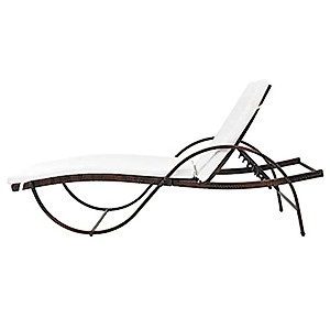 SLGSDMJ Patio Chaise Lounge,Outdoor Lounge Chair,Beach Pool Sunbathing Lawn Recliner Chiar,Outside Tanning Chairs with Arm for All Weather,Sun Lounger with Cushion & Table Poly Rattan Brown