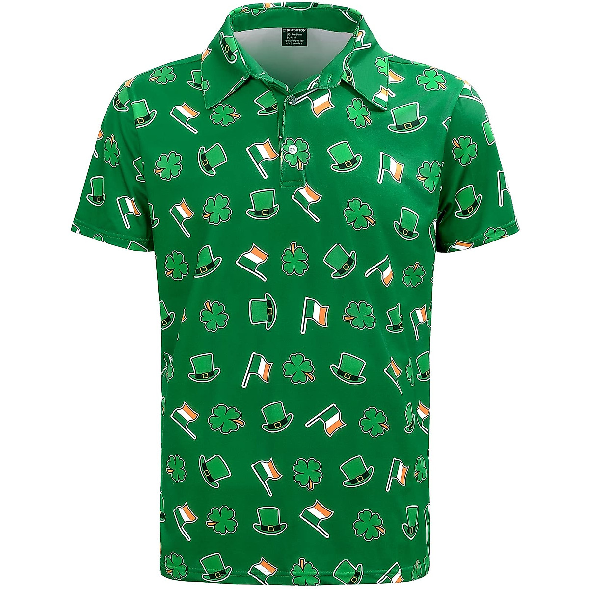 Men's Saint Patricks Day Polo Shirt Irish Shamrock Four Leaf Lucky Clover Short Sleeve Golf Top, Dark Green, Medium
