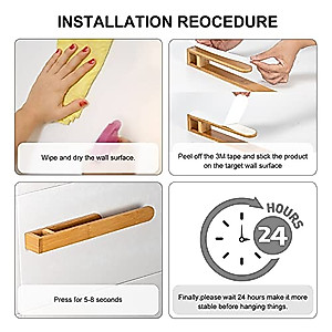 Self Adhesive Bamboo Towel Holder -- No Drilling Hand Towel Ring Strong Hold Self Adhesive Bathroom Towel Bar Bamboo Towel Rack Sticky Towel Hanger for Kitchen Living Room Bedroom
